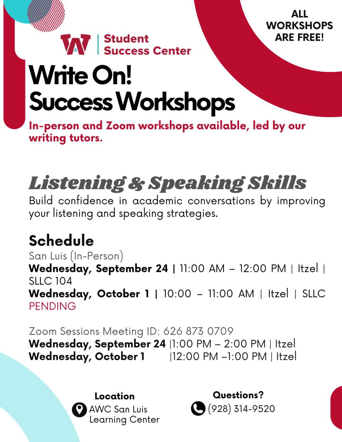 Writing Workshop - Listening and Speaking Skills | Arizona Western College